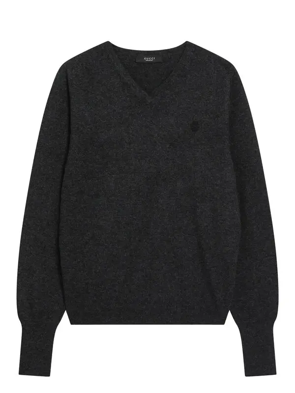 Gucci Dark Grey Cashmere V-neck Sweater - Gray