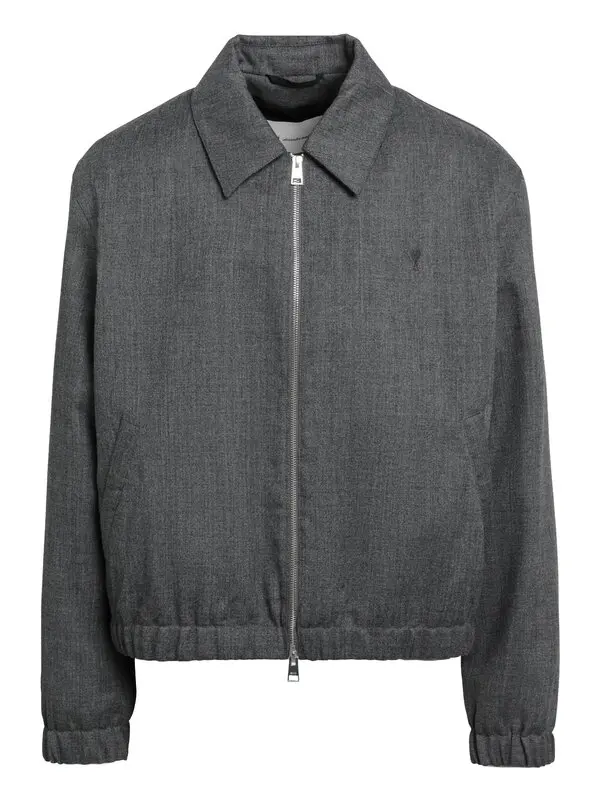 AMI Paris Carbon Grey Padded Jacket In Virgin Wool - Gray