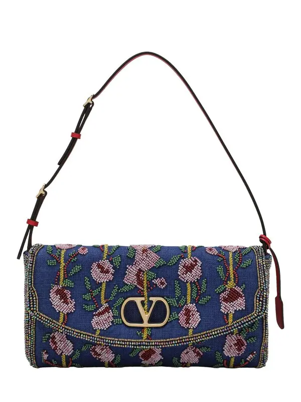 Valentino Garavani Vlogo Signature Bag With Beaded Embroidery - Blue