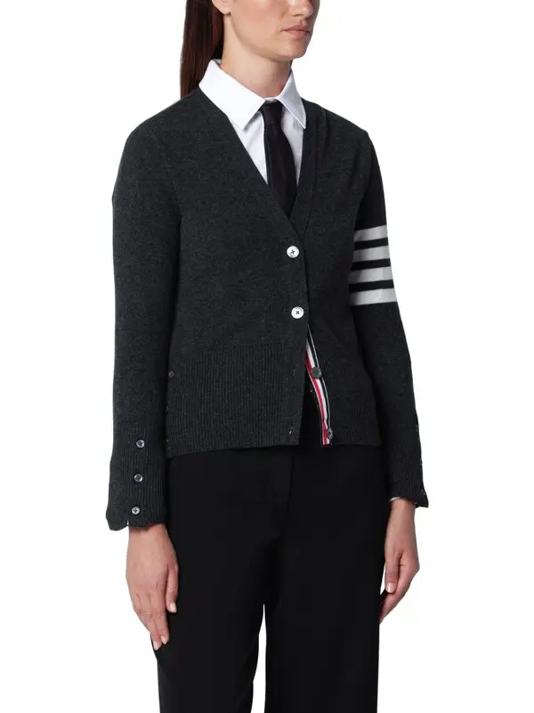 Thom Browne Classic Dark Grey Cashmere Cardigan - Gray