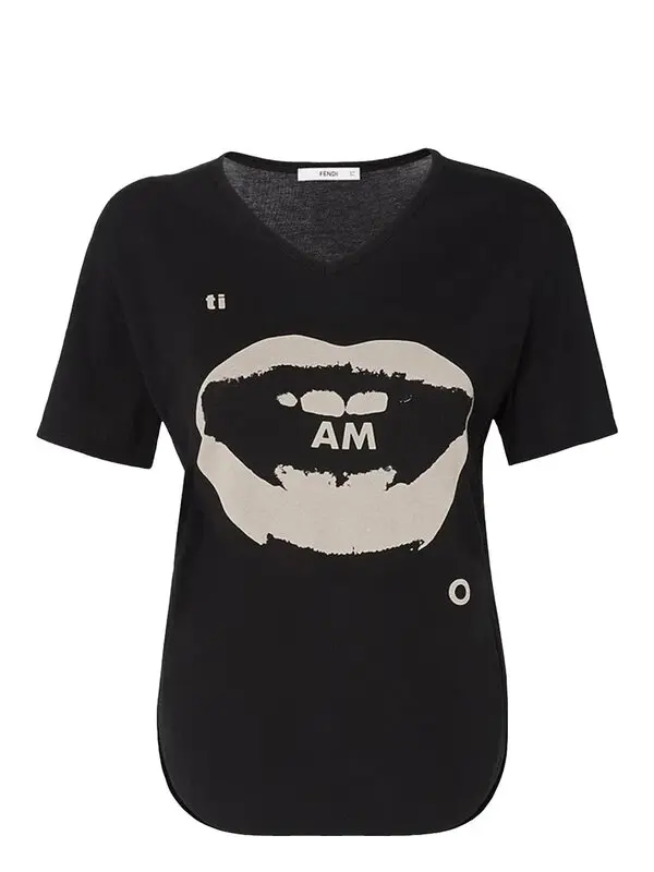 Fendi T-shirt In Jersey Con Stampa Ti Amo - Black