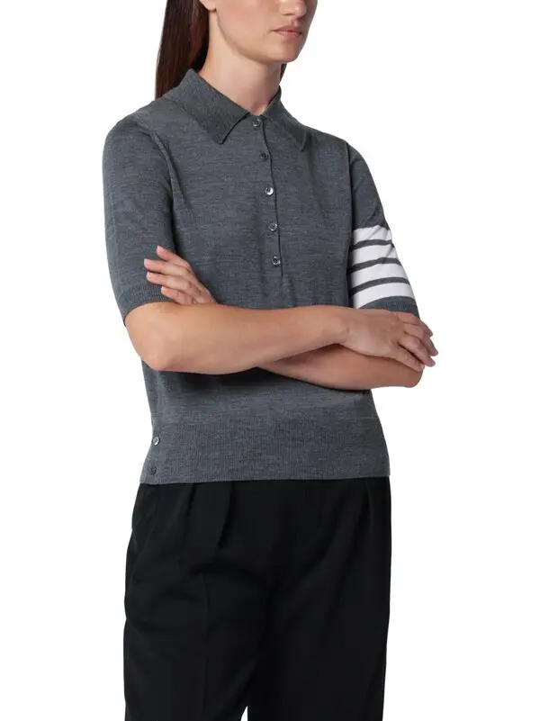 Thom Browne Medium Grey 4-bar Polo Shirt In Virgin Wool - Gray