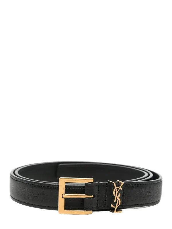 Saint Laurent Cintura Sottile Cassandre In Pelle Liscia - Black