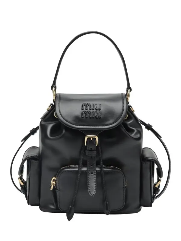 Miu Miu Medium Backpack In Leather - Black