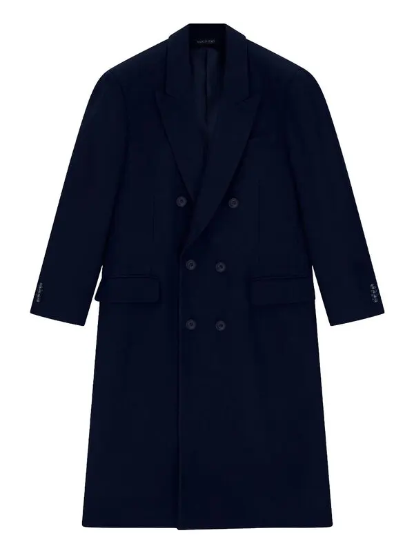 Giorgio Armani Cappotto In Lana Vergine E Cashmere Con Motivo Chevron - Blue