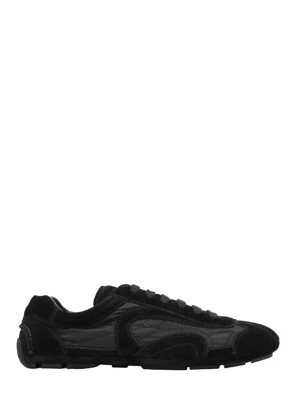 Prada Montecarlo Sneakers In Leather And Technical Fabric - Black