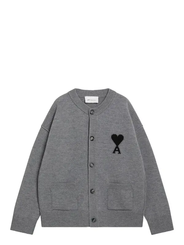 AMI Paris Grey De Coeur Cardigan - Gray