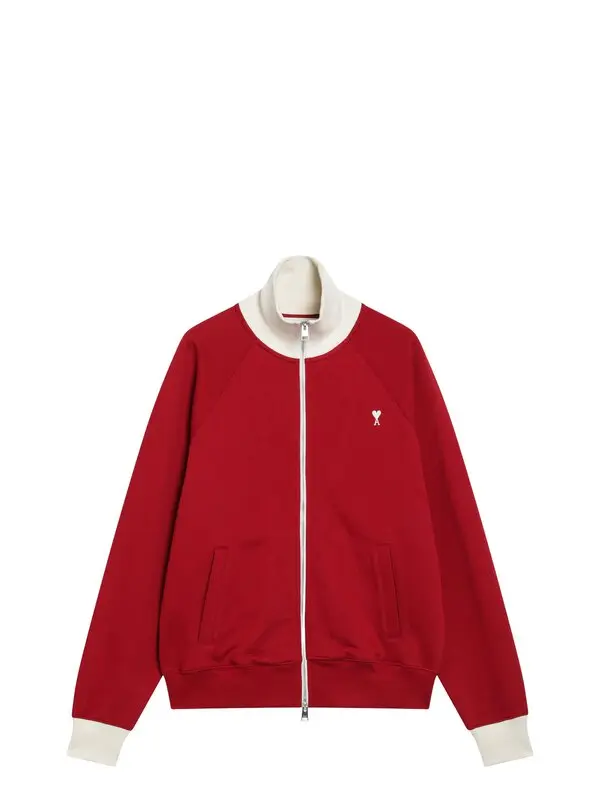 AMI Paris De Coeur Zip-up Sweatshirt In Cotton, /ivory - Red