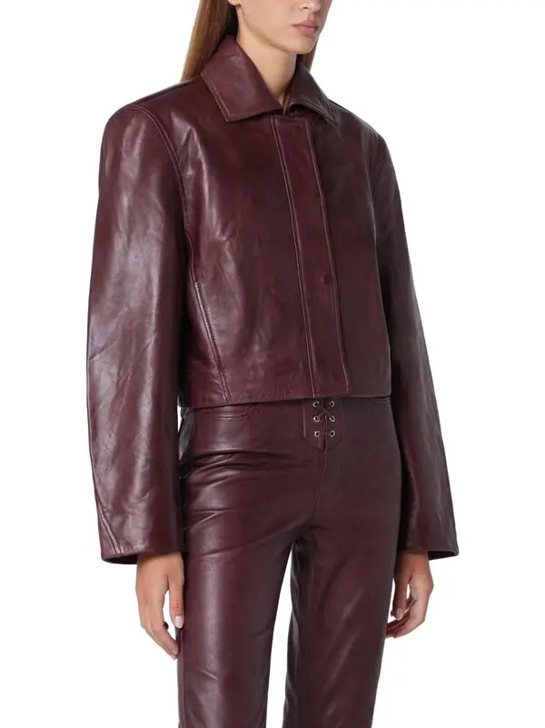 ROTATE BY BIRGER CHRISTENSEN Boxy Square Brown Leather Jacket - Red