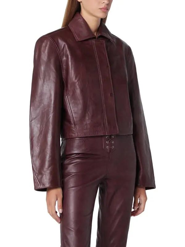 ROTATE BY BIRGER CHRISTENSEN Boxy Square Brown Leather Jacket - Red