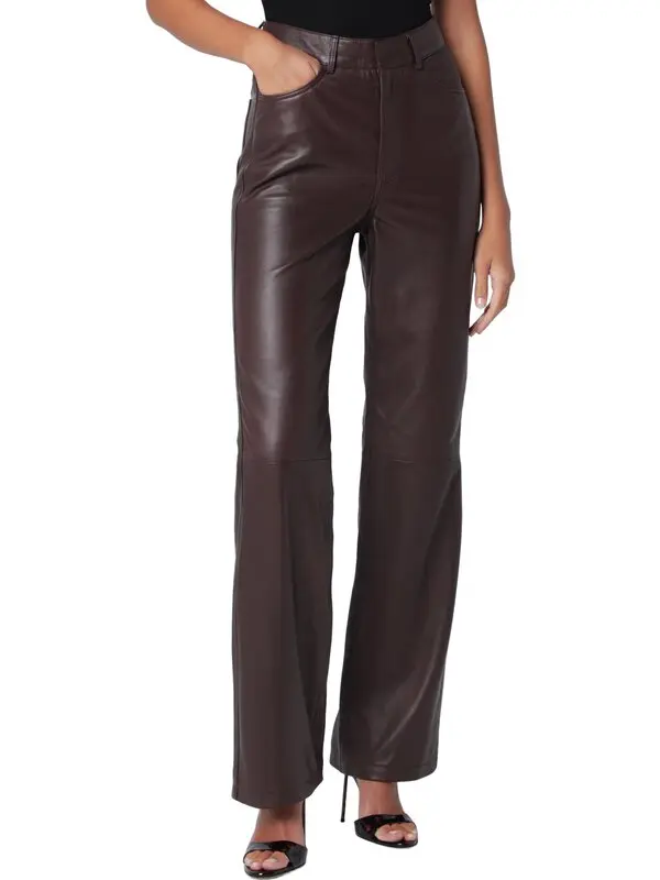 ROTATE BY BIRGER CHRISTENSEN Mole-colored Straight Leather Trousers - Brown