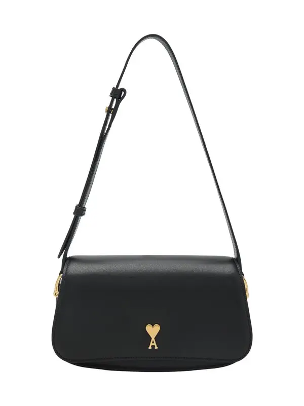 AMI Paris Paris Paris Leather Shoulder Bag - Black