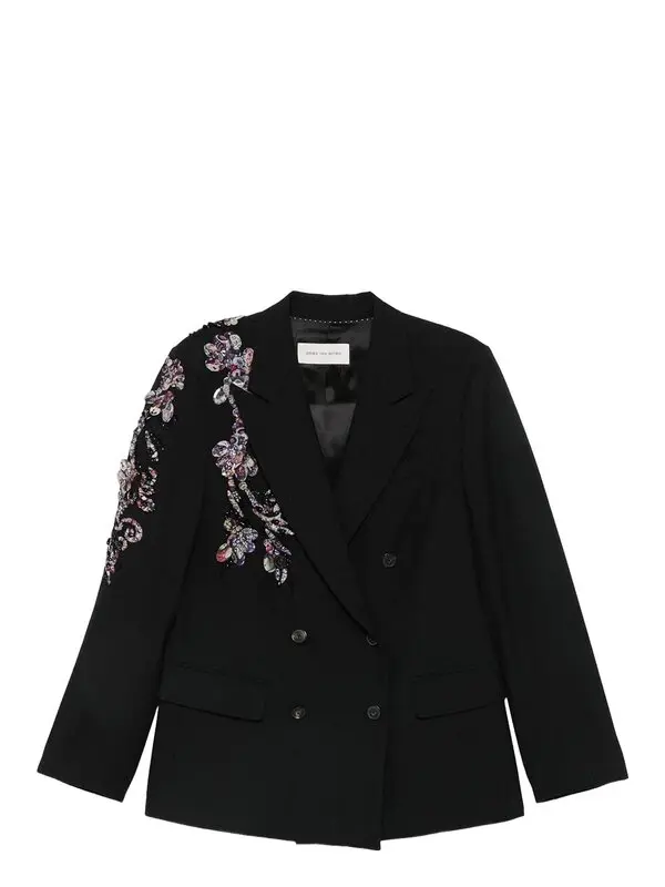 Dries Van Noten Giacca Doppiopetto Regular Fit Con Ricami - Black