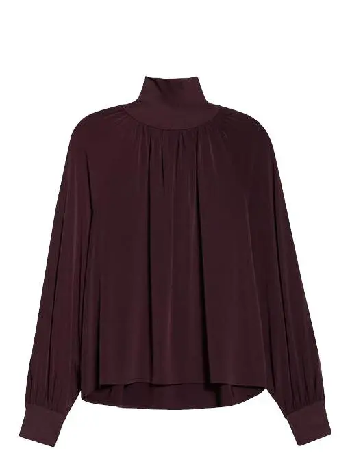 Vince Rib Trim Gathered Long Sleeve Top - Plum