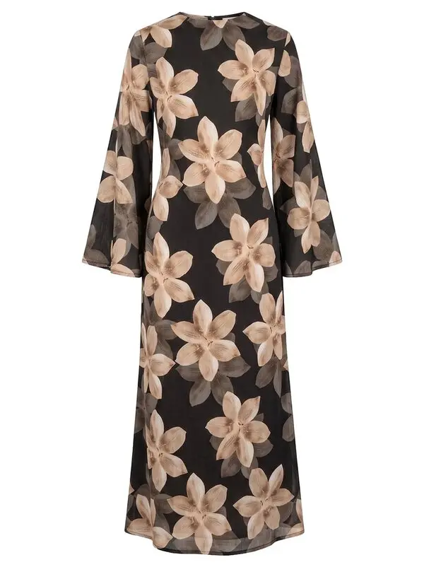 TANTRA SPAIN SL Long Floral Dress With Round Neckline - Black