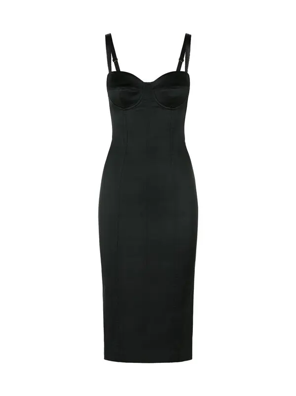 Dolce & Gabbana Loguette Bustier Satin Dress - Black