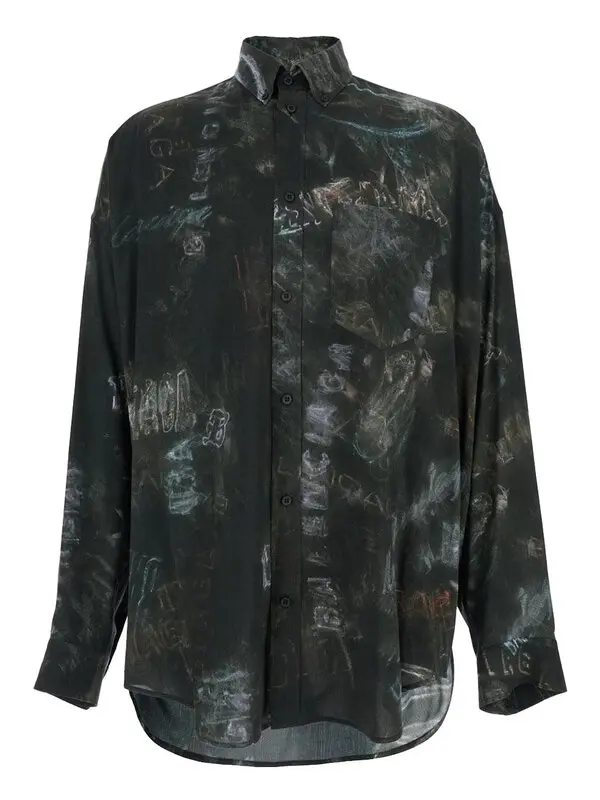 Balenciaga Shirt With All-over Print In Viscose - Black