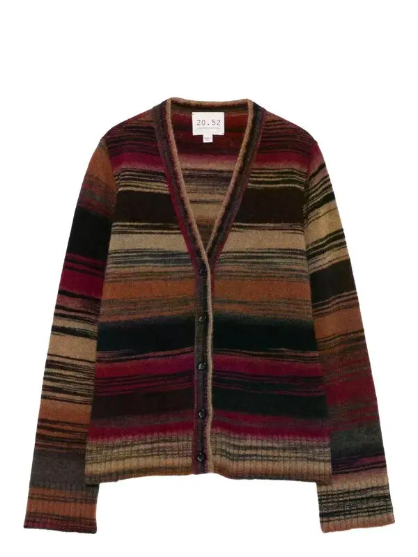 NEERA Striped V-neck Cardigan - Red