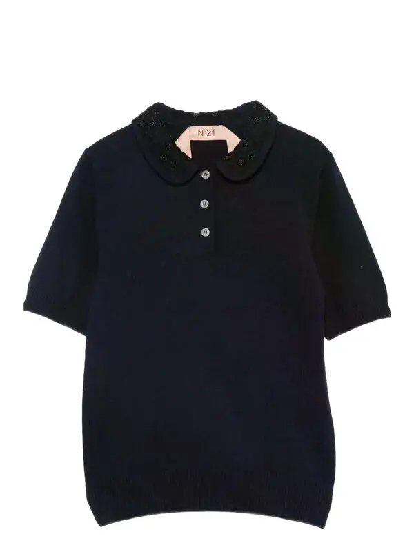 N°21 Bead-embellished Polo Shirt - Blue