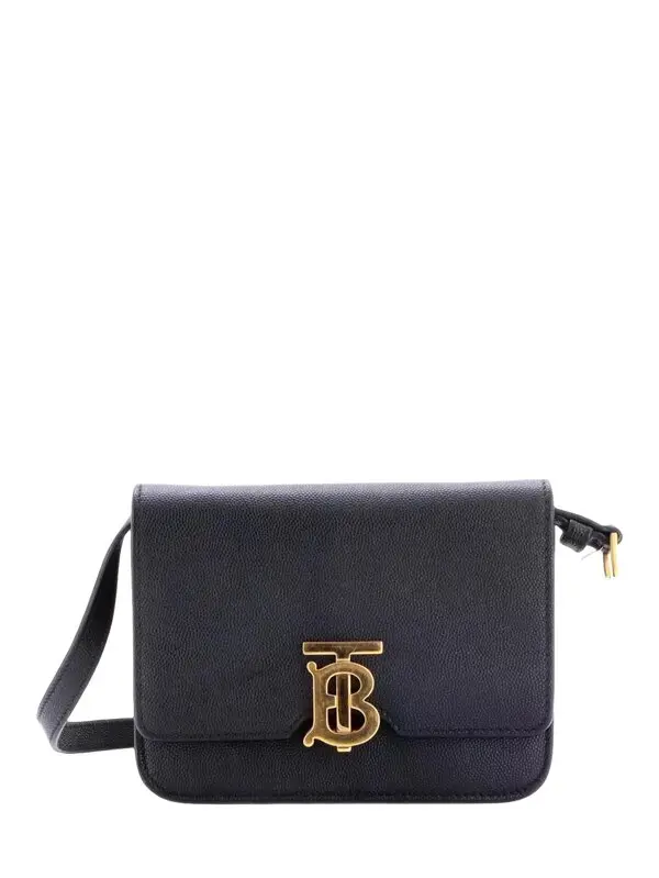 Burberry Tb Flap Bag Leather Mini Crossbody Bag - Black