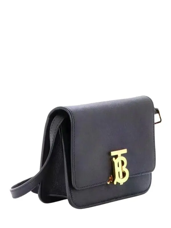 Burberry Tb Flap Bag Leather Mini Crossbody Bag - Black