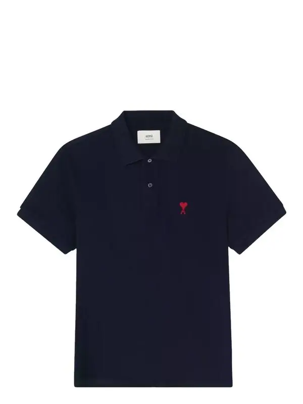 AMI Paris Cotton Polo With De Coeur - Blue