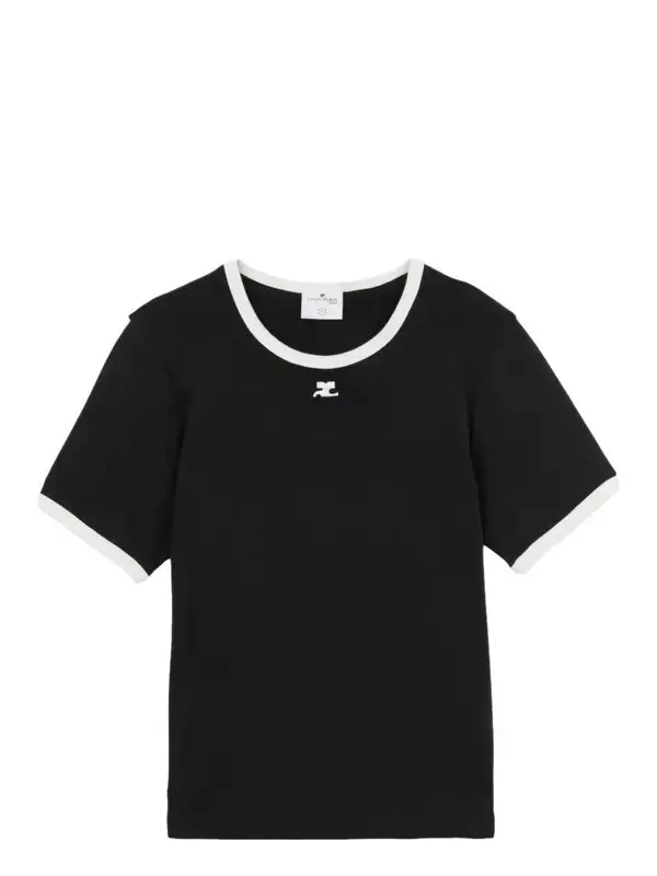 COURREGES Logo-embroidered T-shirt - Black
