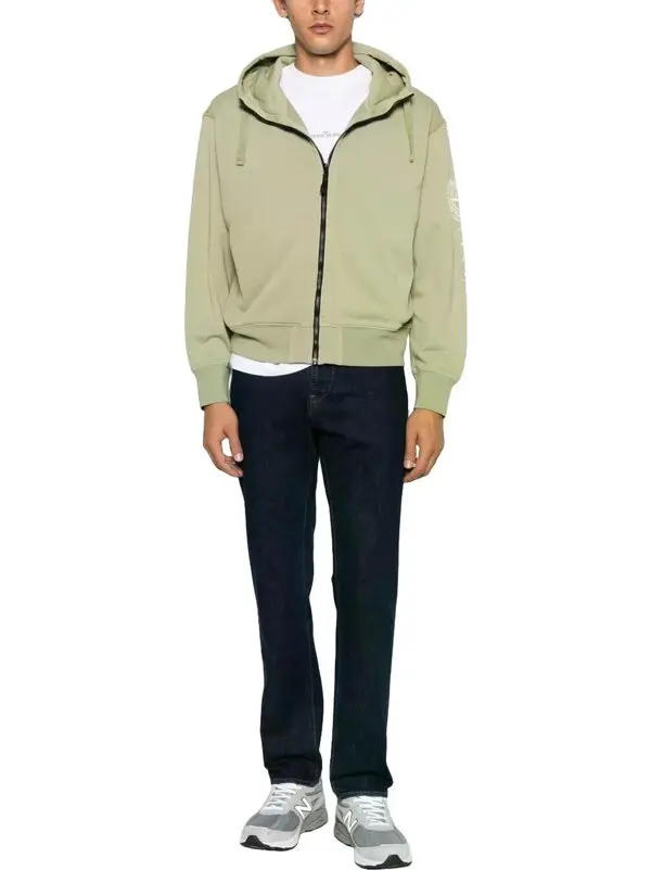 Stone Island Logo-print Zip-up Hoodie - Green