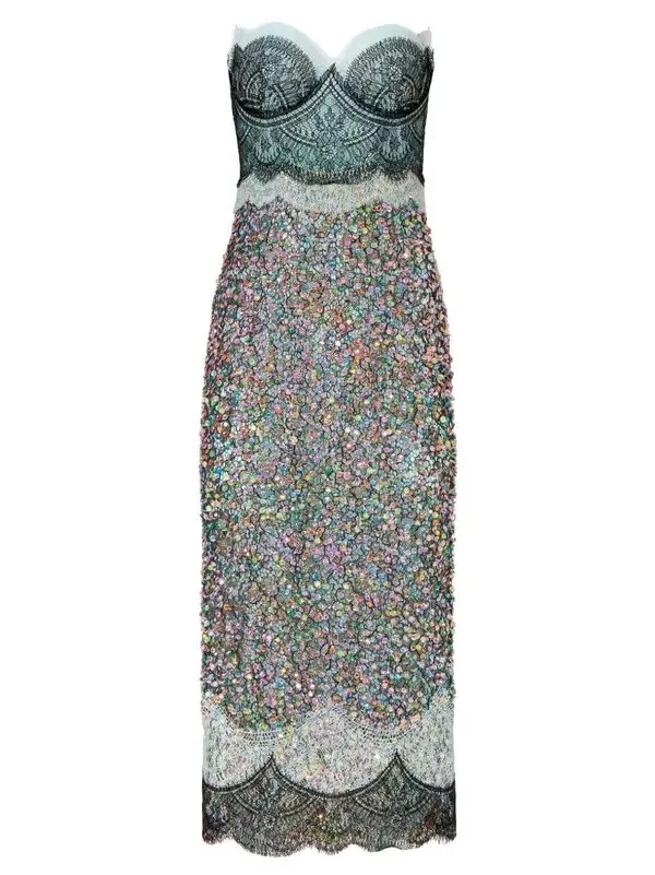 Costarellos Lindra Lace Sequined Midi Dress - Black