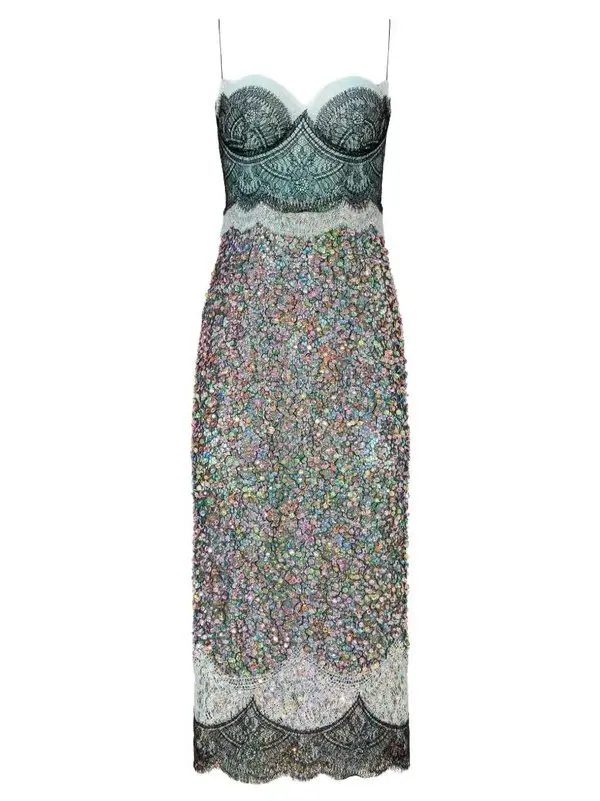 Costarellos Lindra Lace Sequined Midi Dress - Blue
