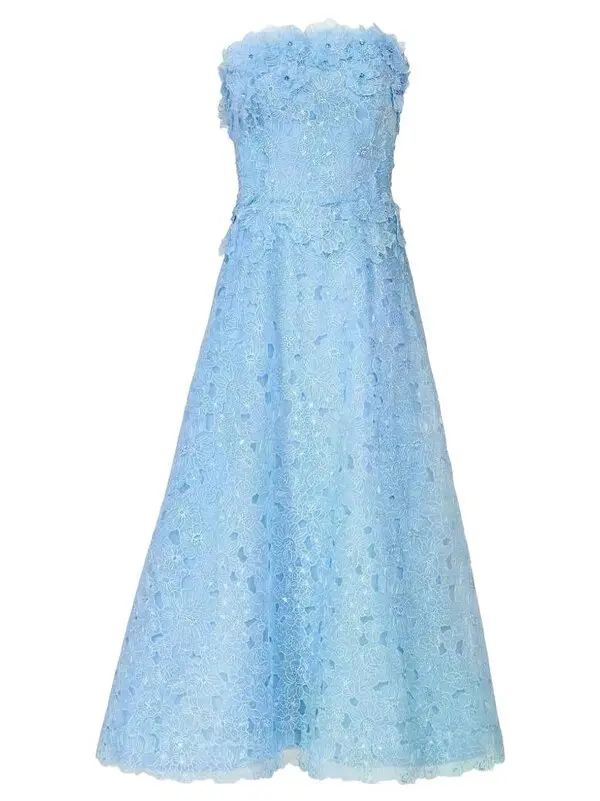 Costarellos Anessa Embroidered Strapless Midi Dress - Blue