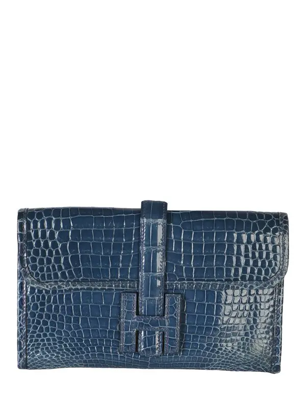 Hermès Bleu Roi Shiny Crocodile Porosus Jige Clutch - Blue