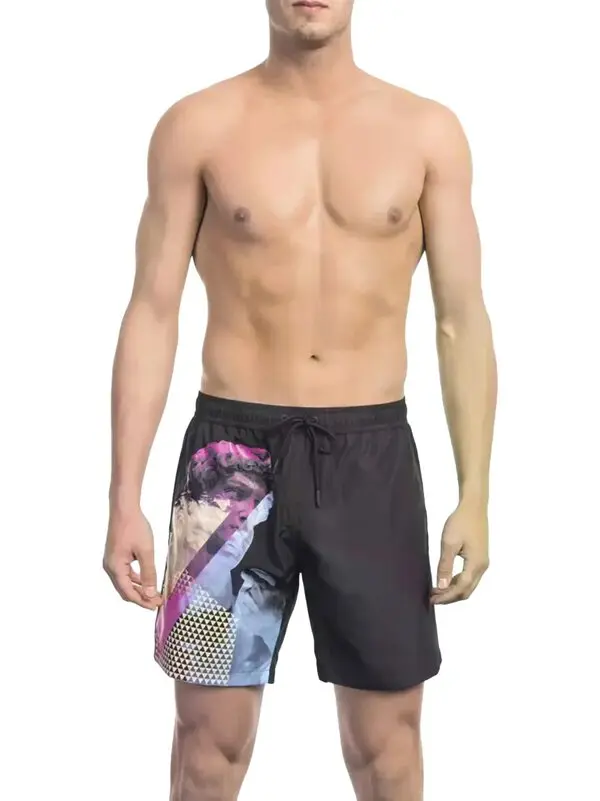 BIKKEMBERGS Graphic-print Drawstring Swim Shorts - Black