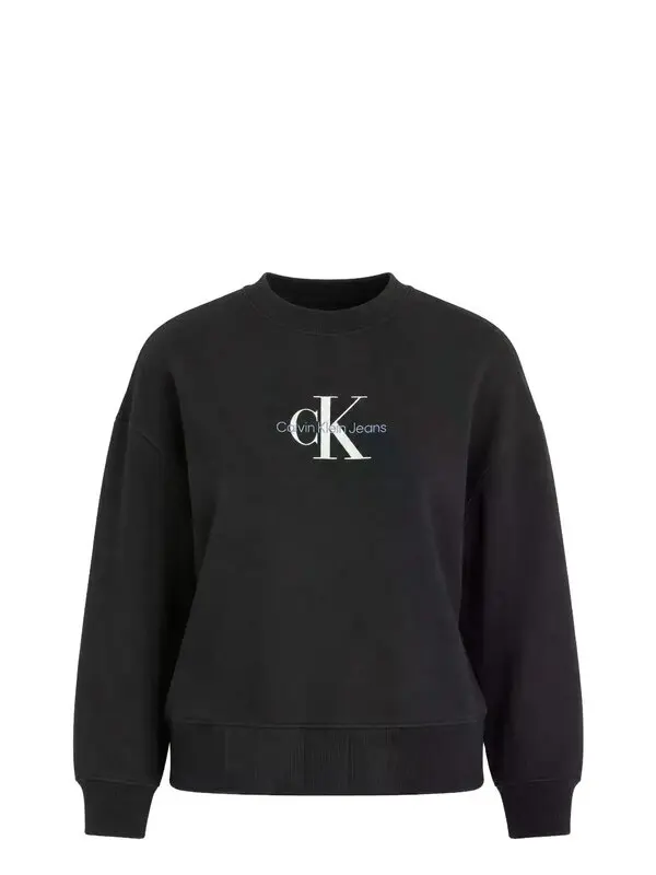 Calvin Klein Logo-embroidered Dropped-shoulder Sweatshirt - Black