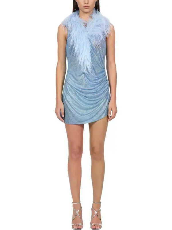 Giuseppe Di Morabito Feather-trim Ruched Mini Dress - Blue