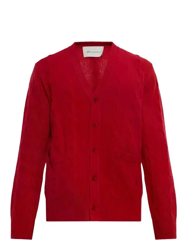 AMI Paris Cable Wool Cardigan - Red