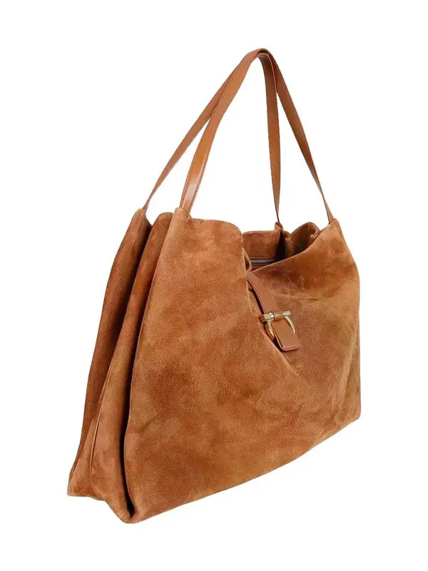 FERRAGAMO Large Mia Suede Tote Bag - Brown