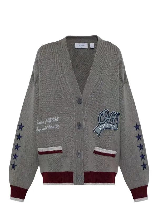 Off-White Logo-patch Wool Cardigan - Grey