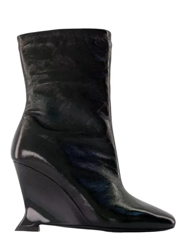 Balmain Patent-leather Wedge Ankle Boots - Black