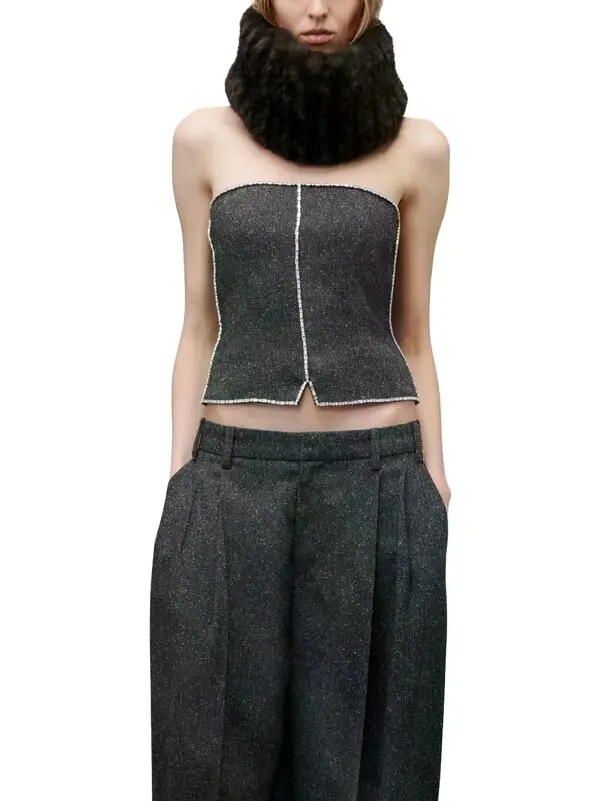 Alexander Wang Strapless Bustier Top W/ Embellished Chain - Grey
