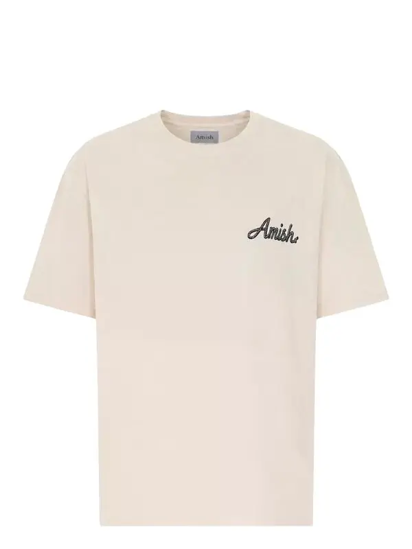 AMISH SUPPLIES Graphic-print Logo-embroidered T-shirt - Neutrals