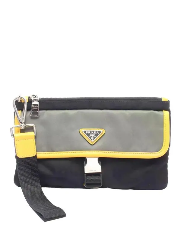 Prada 2013-2026 Saffiano Trimmed Tessuto Clutch Bag - Black