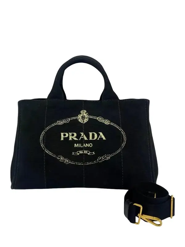 Prada 2000-2010 Small Canvas Canapa Logo Tote Satchel - Black