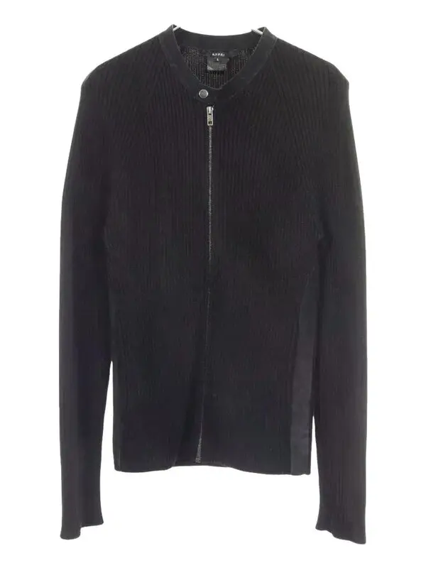 Gucci 2000s Zip-up Suede-trim Cardigan - Black