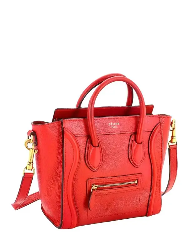 Celine Luggage Bag Grainy Leather Nano Crossbody Bag - Red