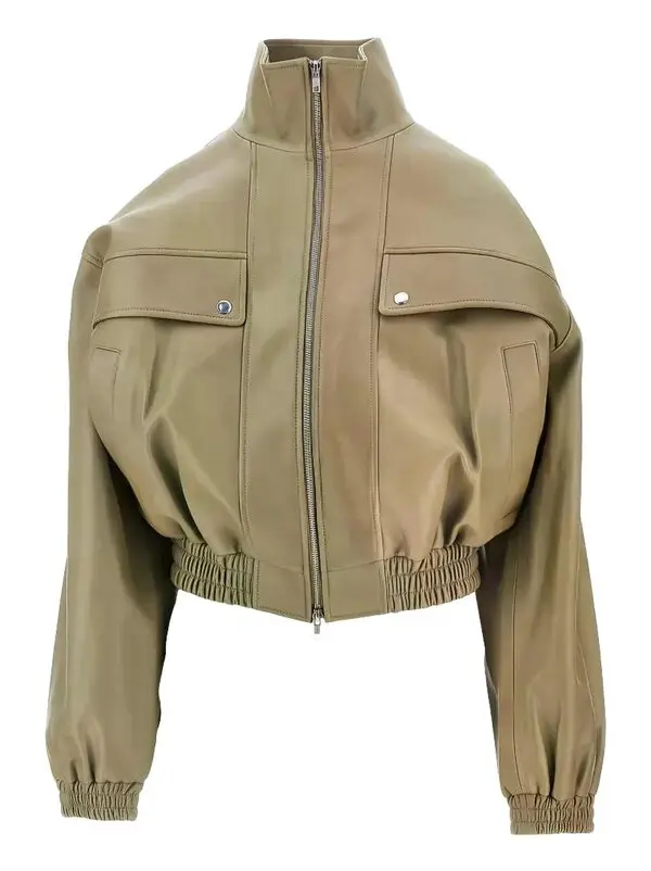 THE FRANKIE SHOP Nolita Faux Leather Bomber Jacket Sage - Neutrals