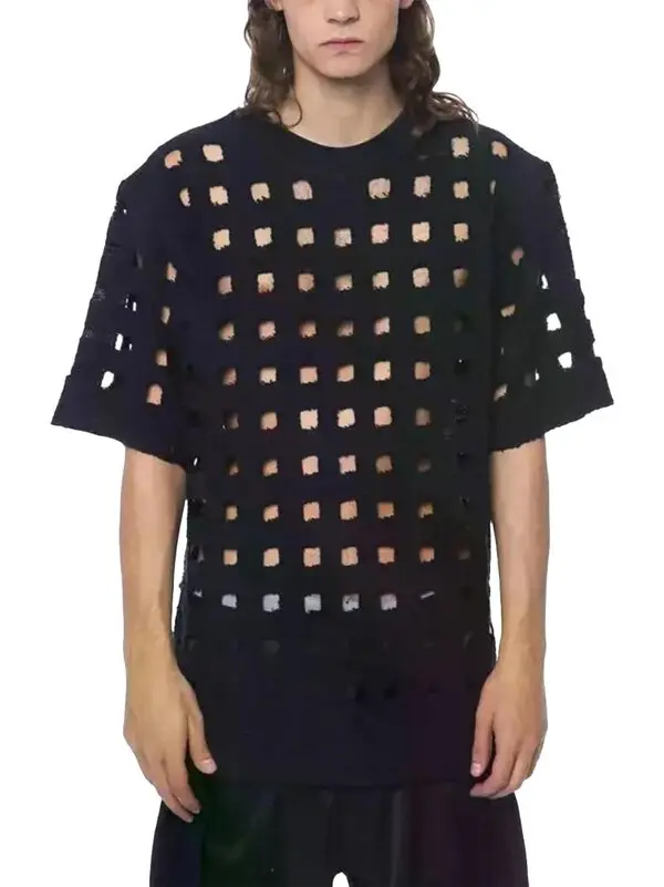 NICOLÒ BERETTA Cut-out Grid-pattern T-shirt - Black