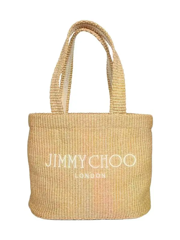 JIMMY CHOO Woven-raffia Logo-embroidered Tote Bag - Neutrals