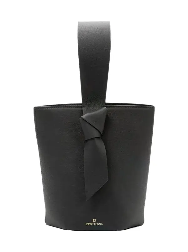LA PORTEGNA Julieta Knotted Leather Bucket Mini Bag - Black
