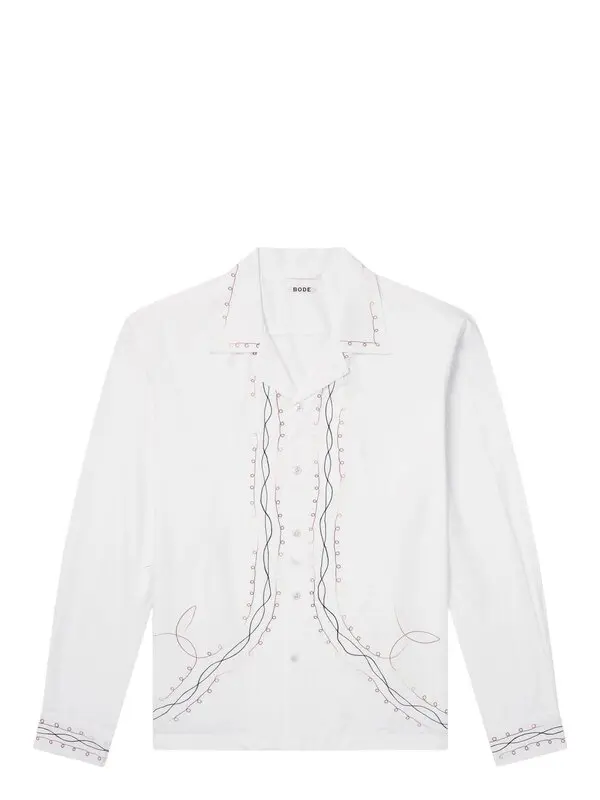 BODE Camp-collar Embroidered Cotton-poplin Shirt - White
